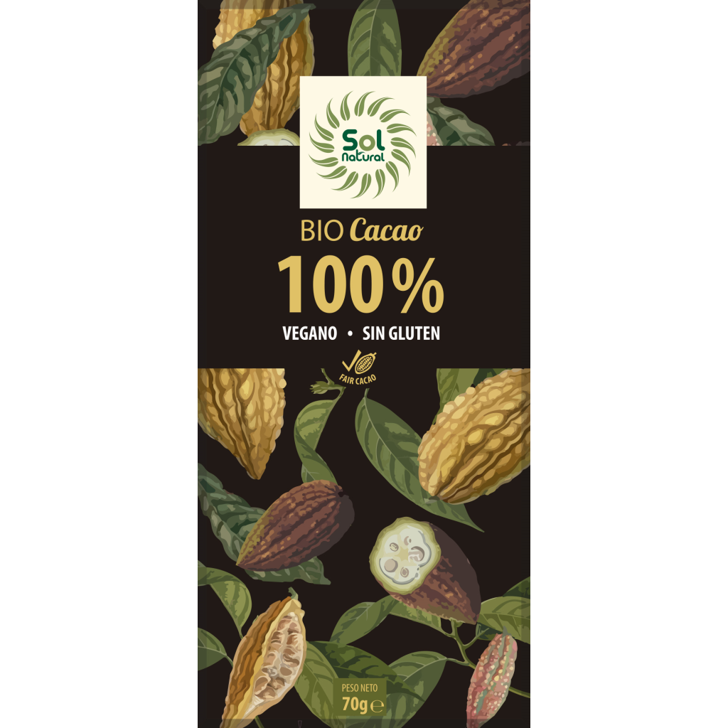 Tableta de chocolate puro 100% Sol Natural – Sin trazas de leche ...