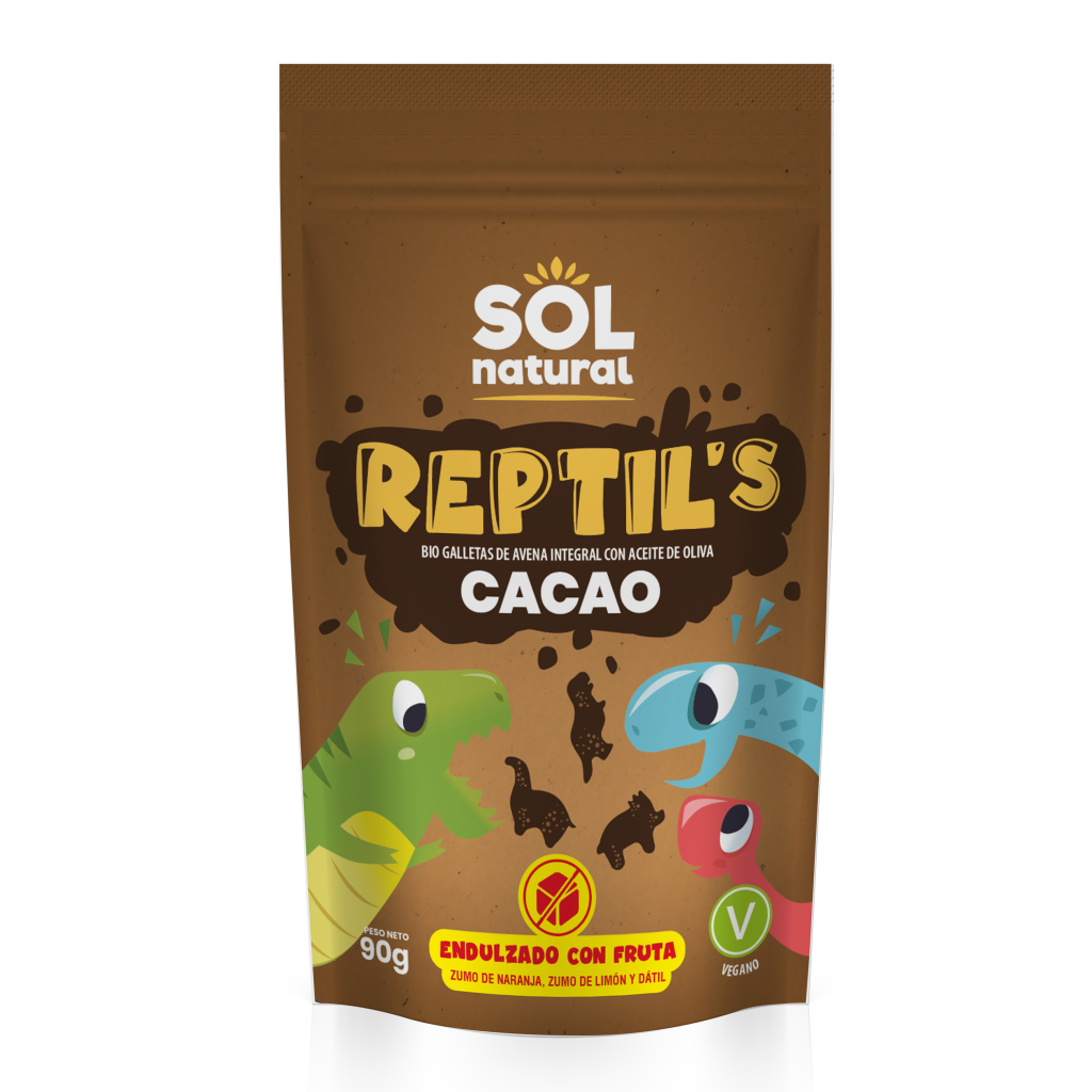 Reptils cacao galletas de avena y fruta bio Sol Natural – Sin trazas de leche | Tienda sin alérgenos